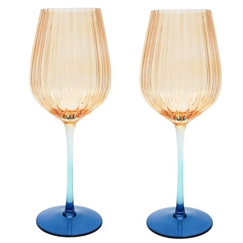Ellie Ombre Wine Glass Amber & Blue 25cm Set of 2 — Spoilt Gift & Homewares