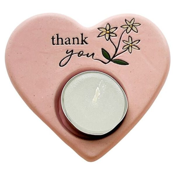 Thank you Heart Tealight Holder Pink 9cm — Spoilt Gift & Homewares